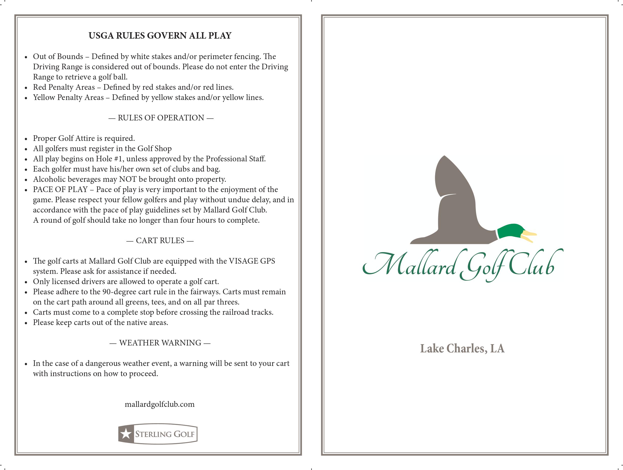 Scorecard - Mallard Golf Club